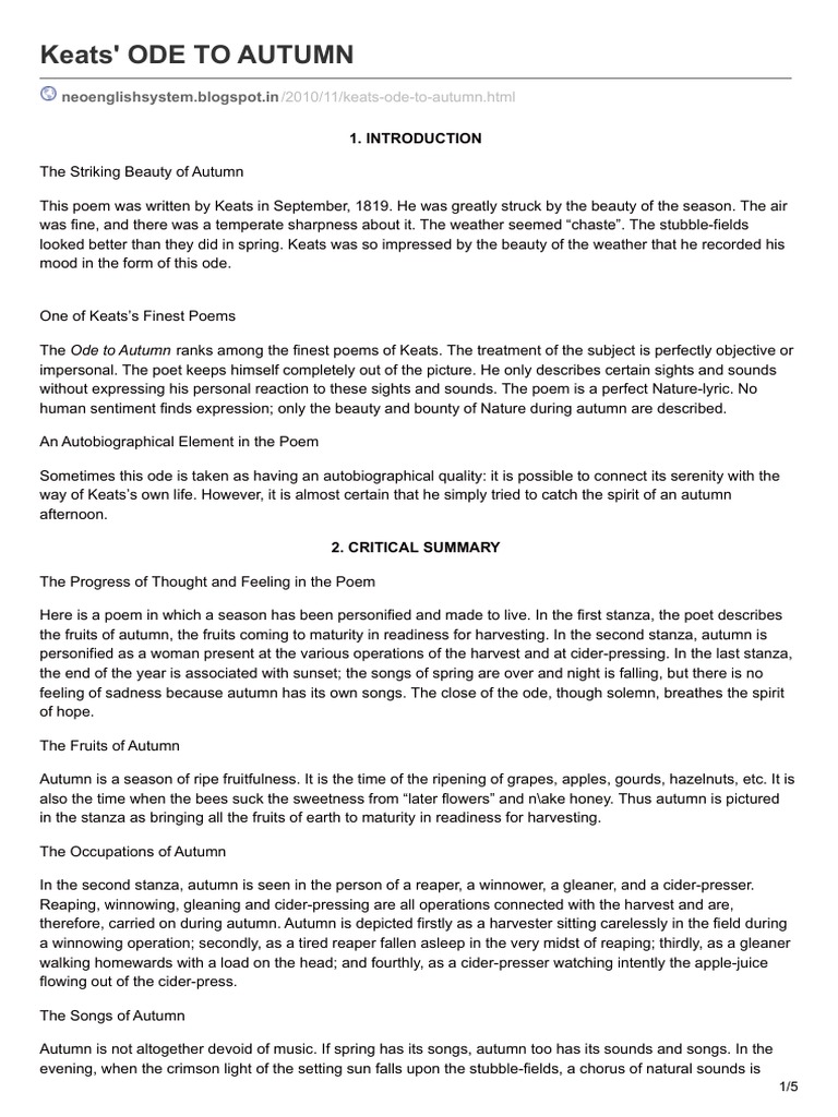 Keats ODE To AUTUMN | PDF | John Keats | Poetry