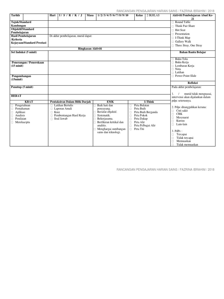 RPH Sains Form 2-2018 | PDF