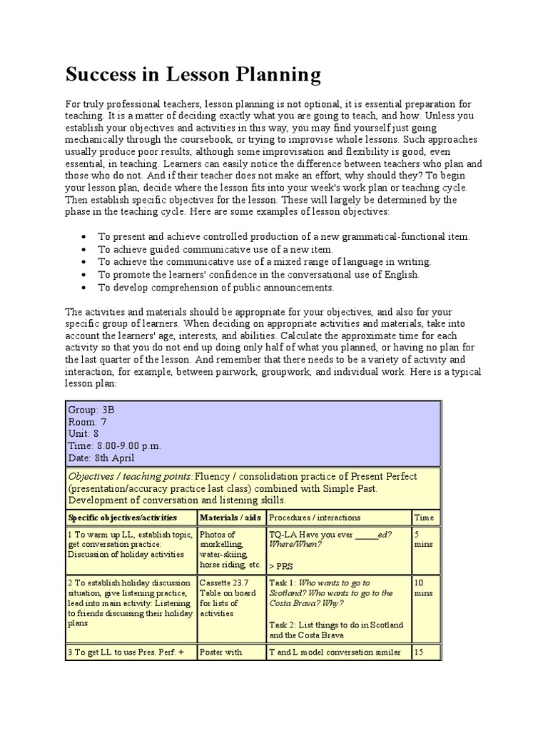Success in Lesson Planning | PDF | Cognition | Learning