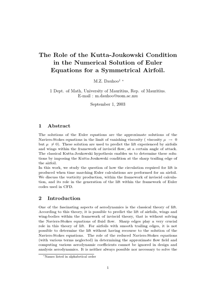 The Role of The Kutta-Joukowski Condition in The Numerical Solution of ...