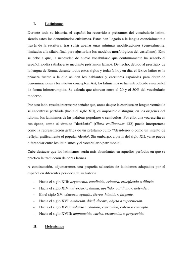Latinismos y Helenismos | PDF | Lengua española | latín