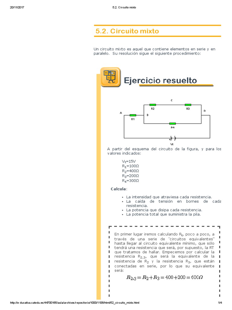 Solucion Circuito Mixto PDF | PDF | Resistencia Eléctrica y ...