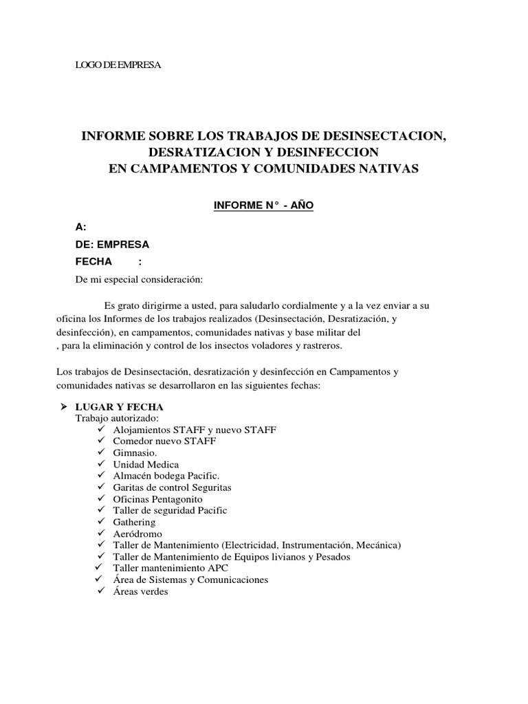 Modelo Informe de Fumigación | PDF | Naturaleza | Bienestar