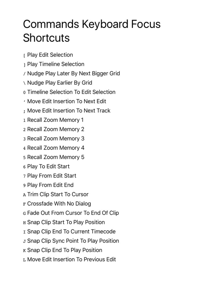 Pro Tools 12 Keyboard Shortcuts MAC | PDF | Digital Technology | Media ...