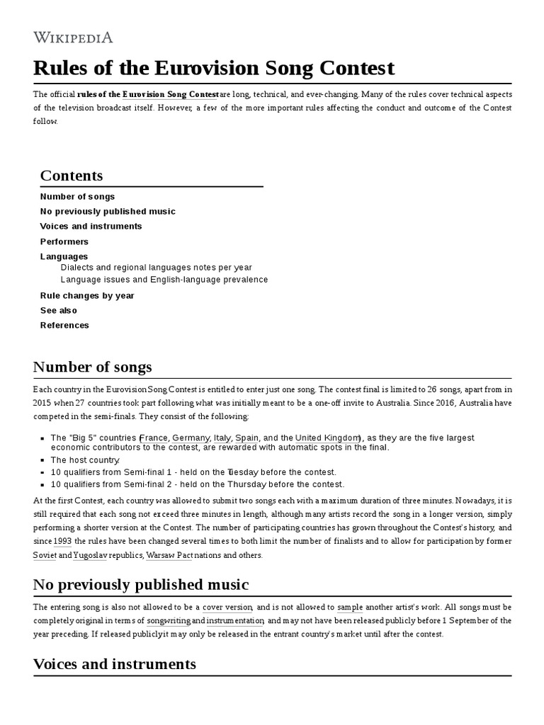 Rules of The Eurovision Song Contest | PDF | European Music ...
