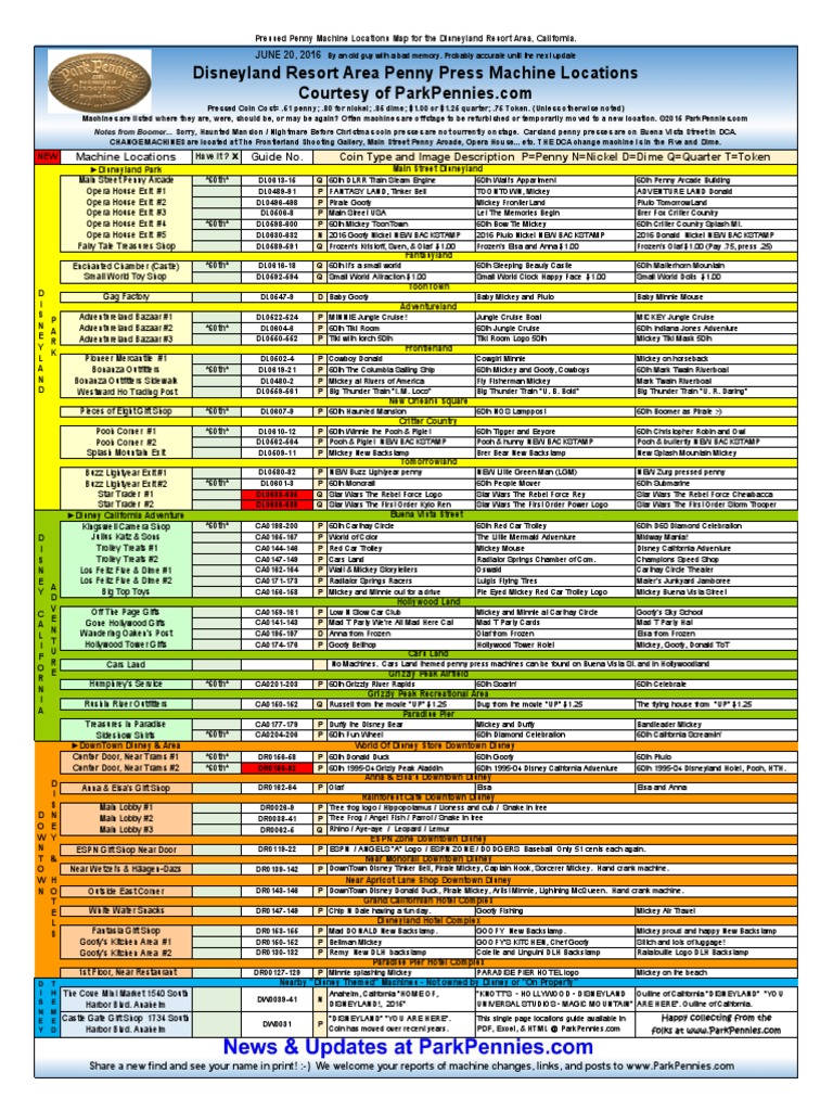 Penny Machine Locations | PDF | Disneyland | Winnie The Pooh