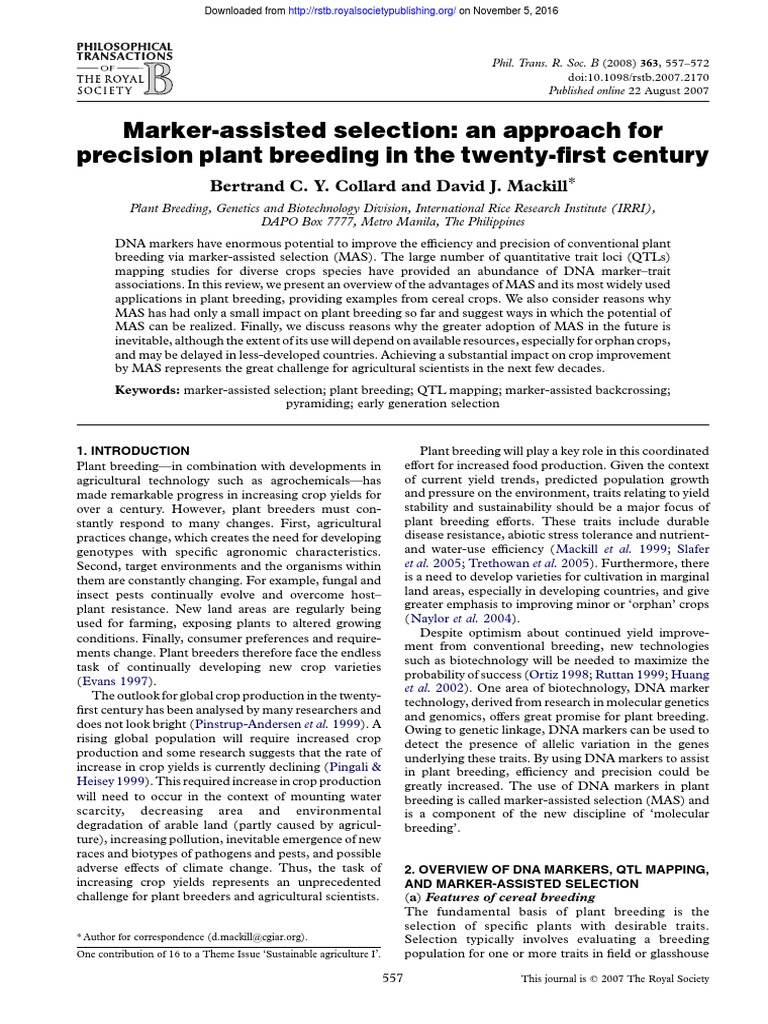 Marker Assisted Selection 2007 Pdf Plant Breeding Quantitative