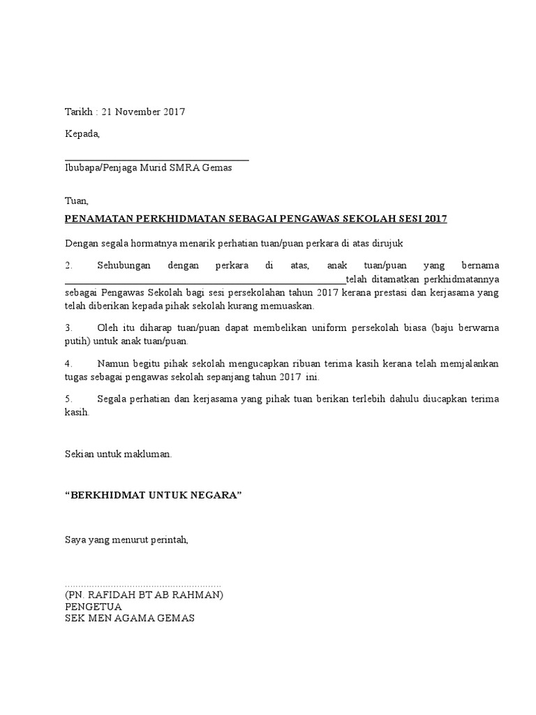 Surat Penamatan Perkhidmatan | PDF