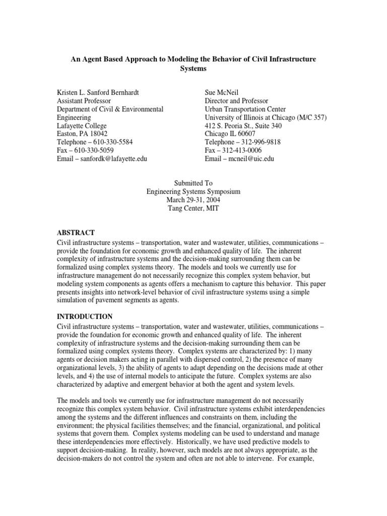 2004 - Bernhardt and McNeil - An Agent Based Approach To Modeling The Behavior of Civil ...