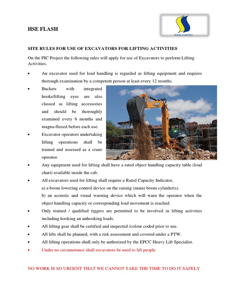 Hse Flash: Site Rules For Use of Excavators For Lifting Activities | PDF