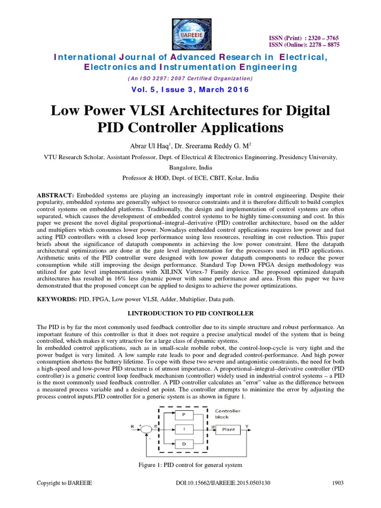 Low Power VLSI Architectures For Digital PID Controller Applications | PDF | Control Theory ...