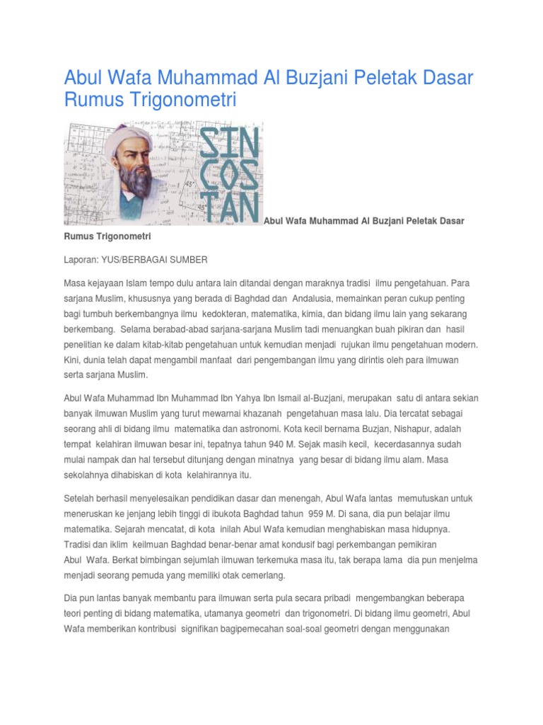 Abul Wafa Muhammad Al Buzjani Peletak Dasar Rumus | PDF