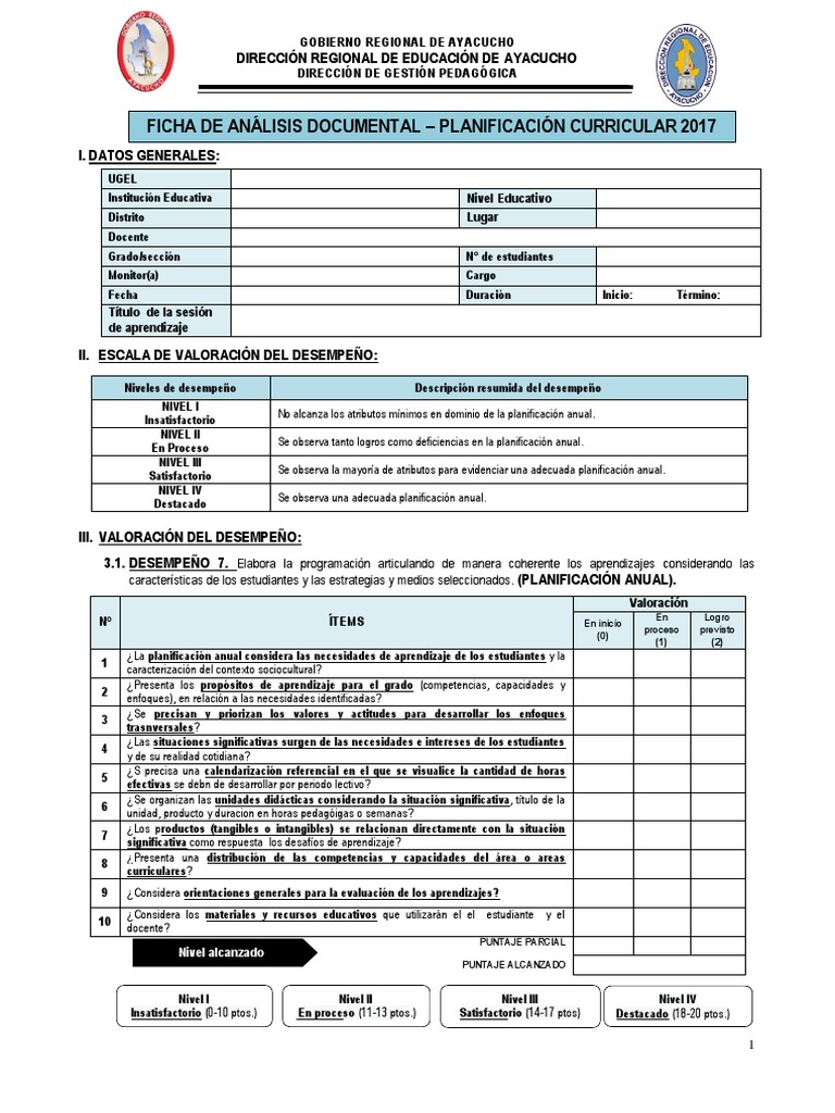 Ficha de Analisis Documental Drea 2017 Revisado 15 Mayo | PDF | Aprendizaje | Planificación