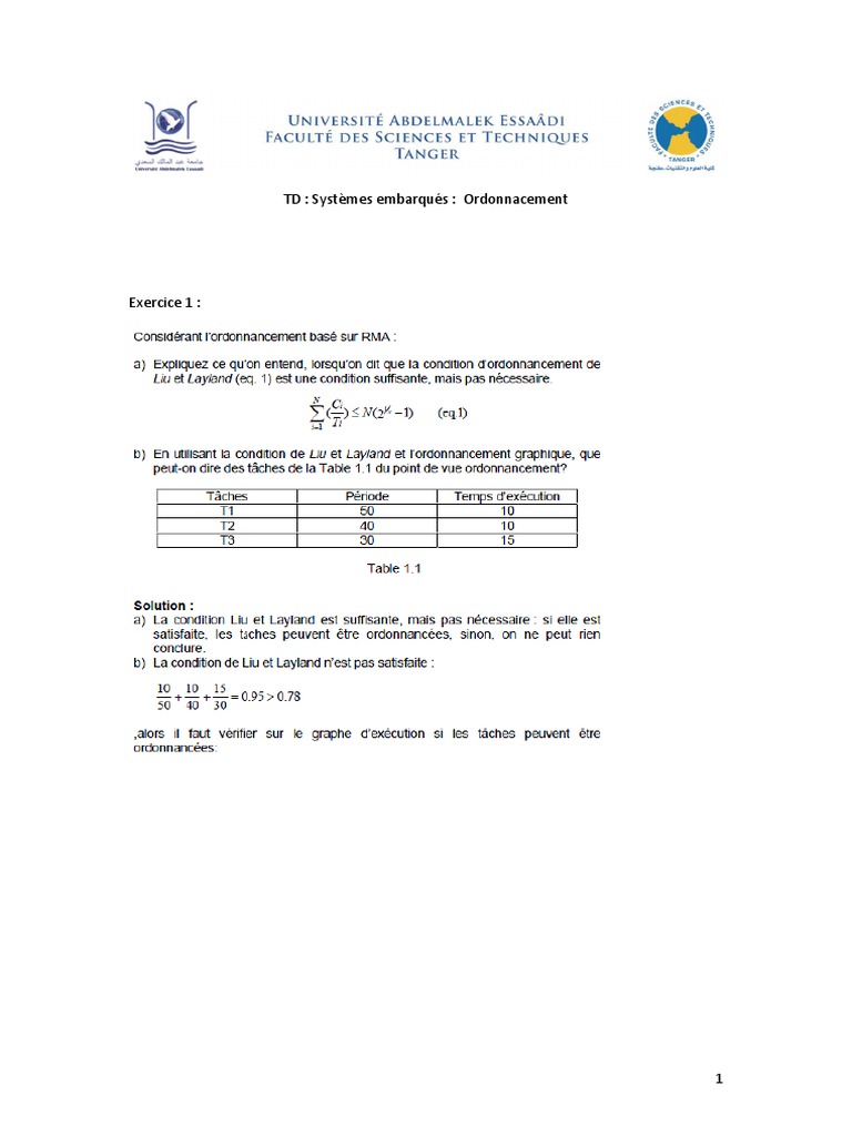 TD: Systèmes Embarqués: Ordonnacement | PDF