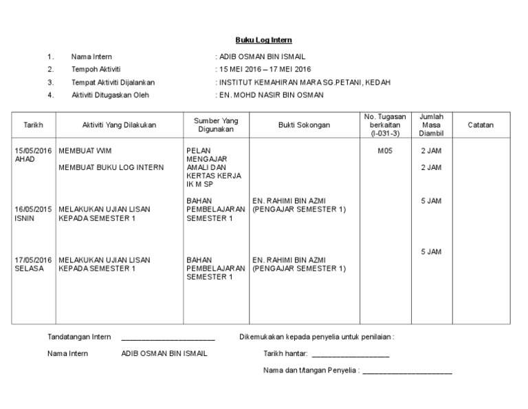 Kertas Log Intern 5 | PDF
