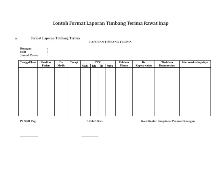 Format Laporan Timbang Terima Rawat Inap | PDF