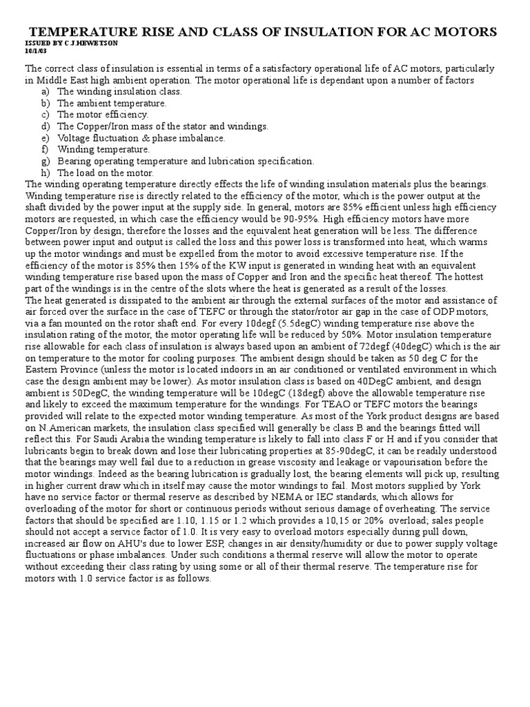 Motor Winding Temperature Class | PDF | Electric Motor | Engines