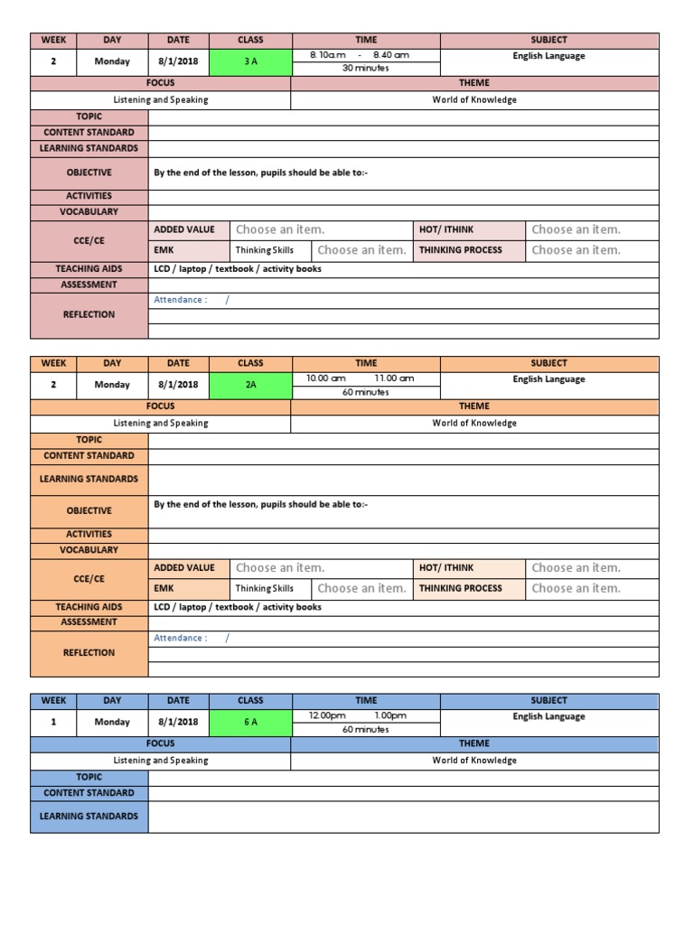 Contoh Lesson Plan by Day | PDF | Lesson Plan | Vocabulary