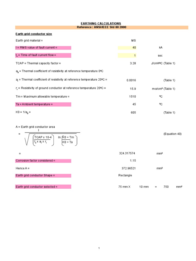Earthing Calculations Reference: ANSI/IEEE STD 80 2000 Earth Grid ...