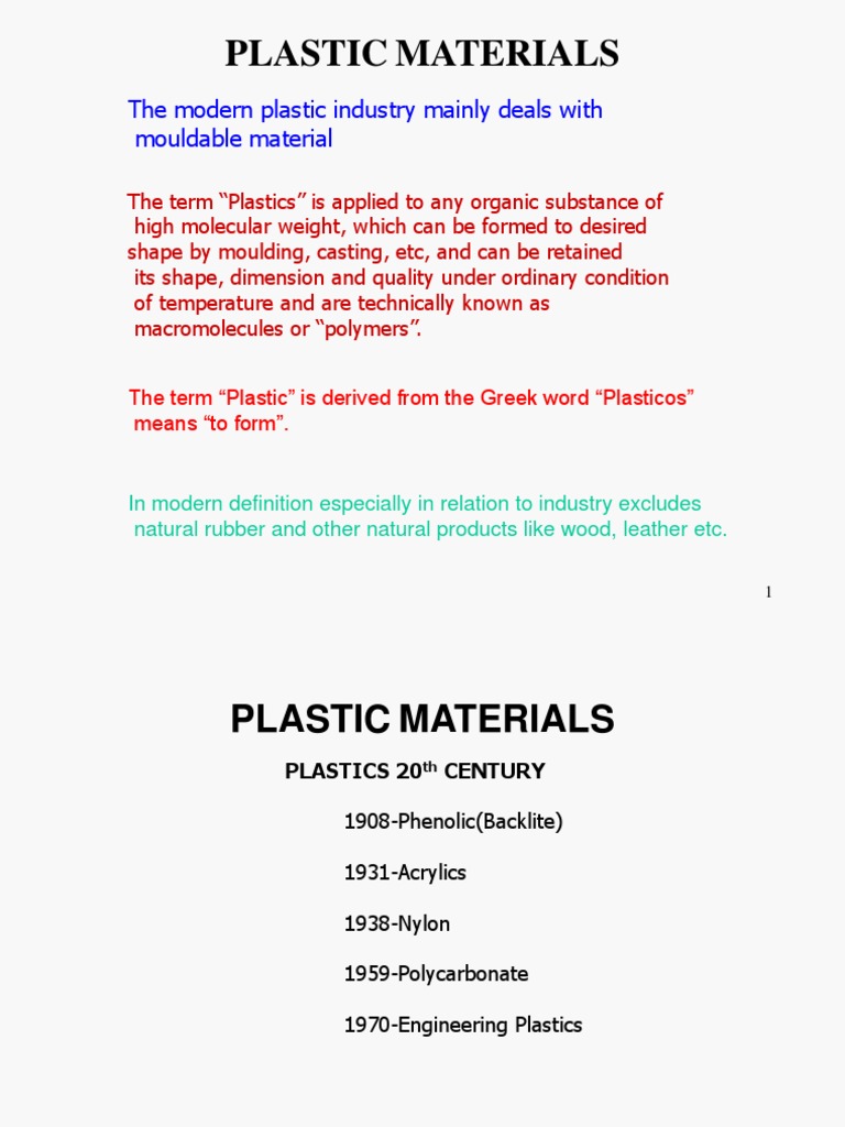 Plastic Materials: The Modern Plastic Industry Mainly Deals With ...