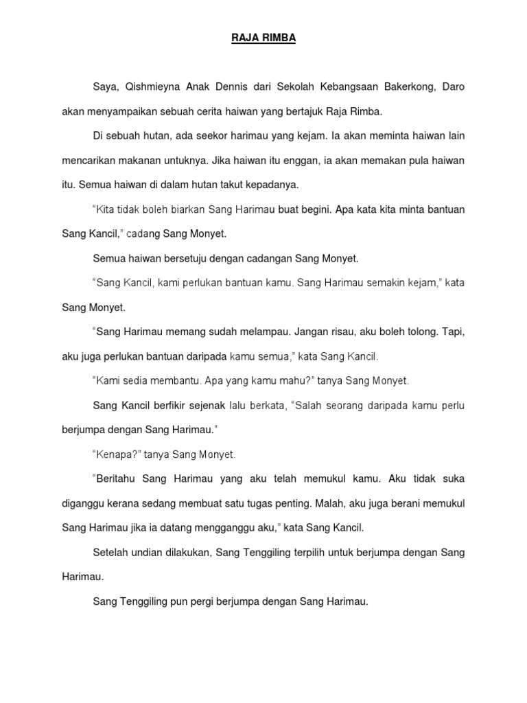 Cerita Haiwan - Raja Rimba | PDF