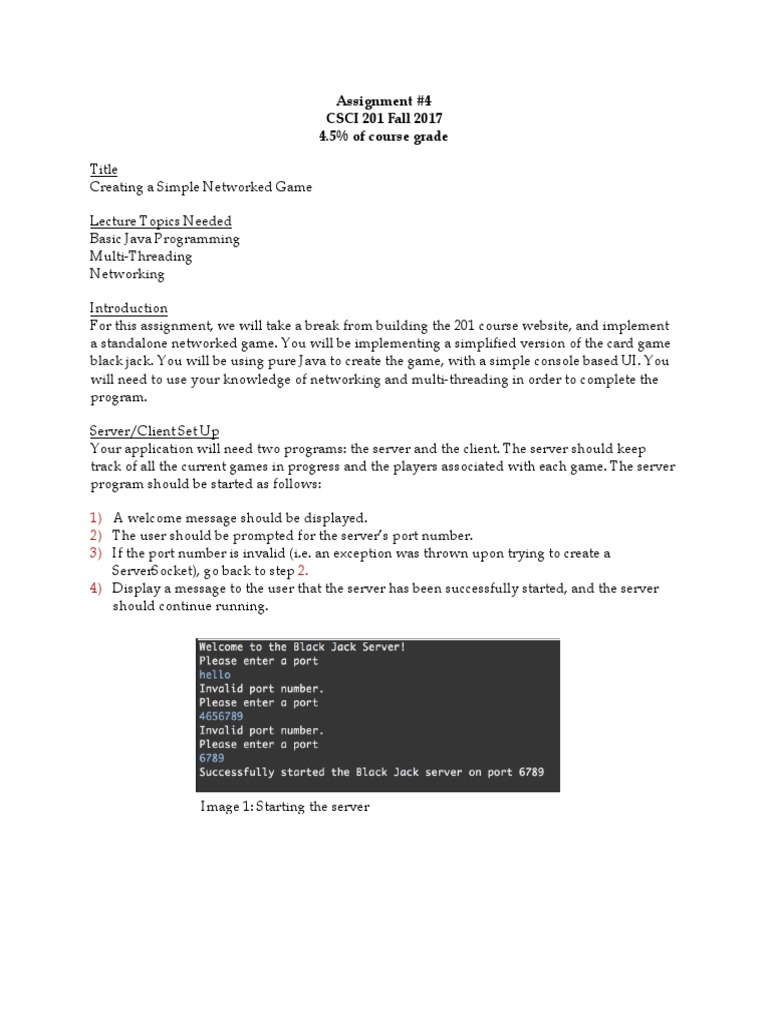 Networked Blackjack: An Assignment to Create a Multi-Threaded Client-Server Game | PDF | Port ...