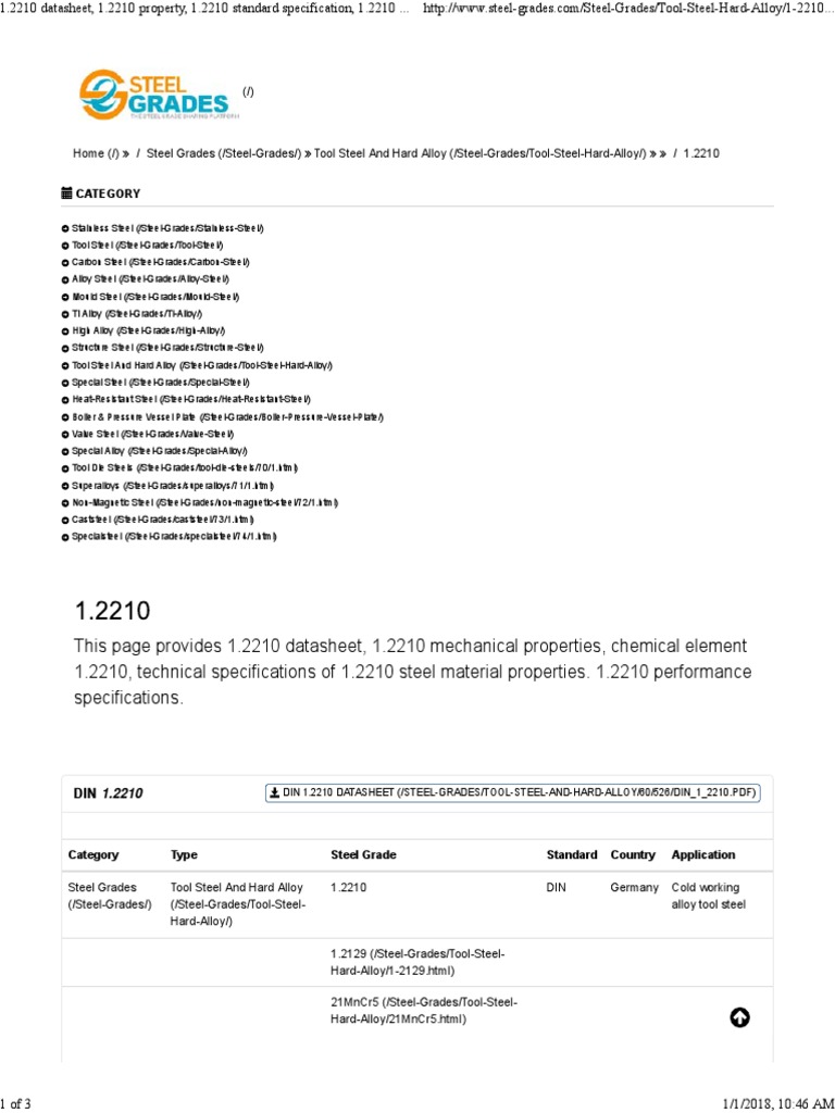 1.2210 Datasheet, 1.2210 Property, 1.2210 Standard Specification, 1 ...