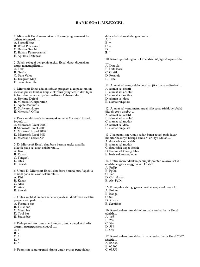 Bank Soal Excel | PDF