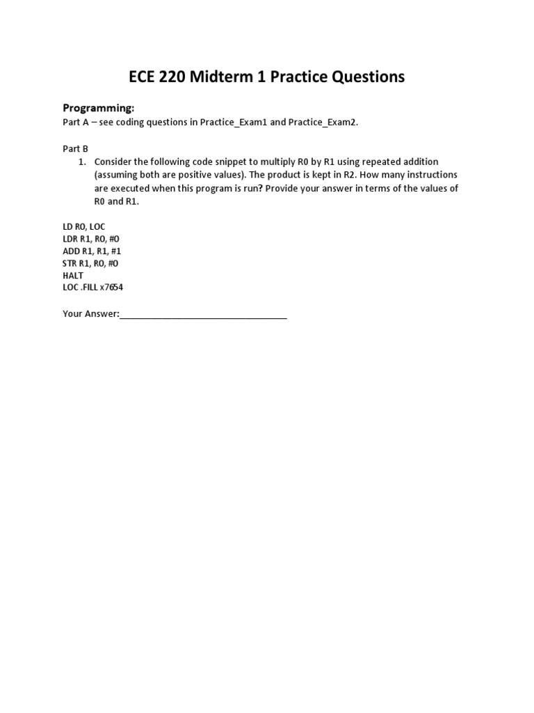 ECE 220 Midterm 1 Practice Questions: Programming | PDF