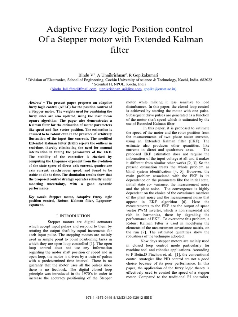 Adaptive Fuzzy Logic Position Control Pdf Kalman Filter Systems Science