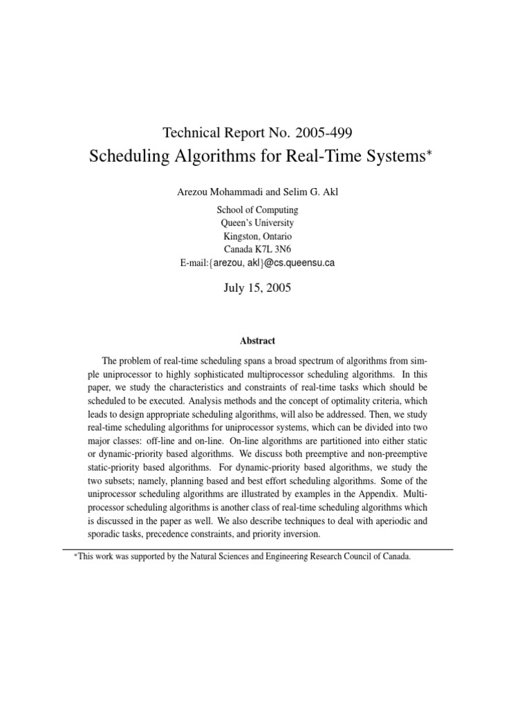 Scheduling Algorithms For Real Time Systems Technical Report No 2005 499 Pdf Real Time
