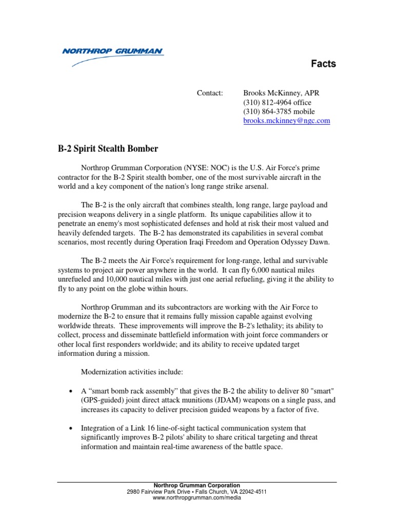 B2 Fact Sheet PDF | PDF | United States Air Force | Aviation