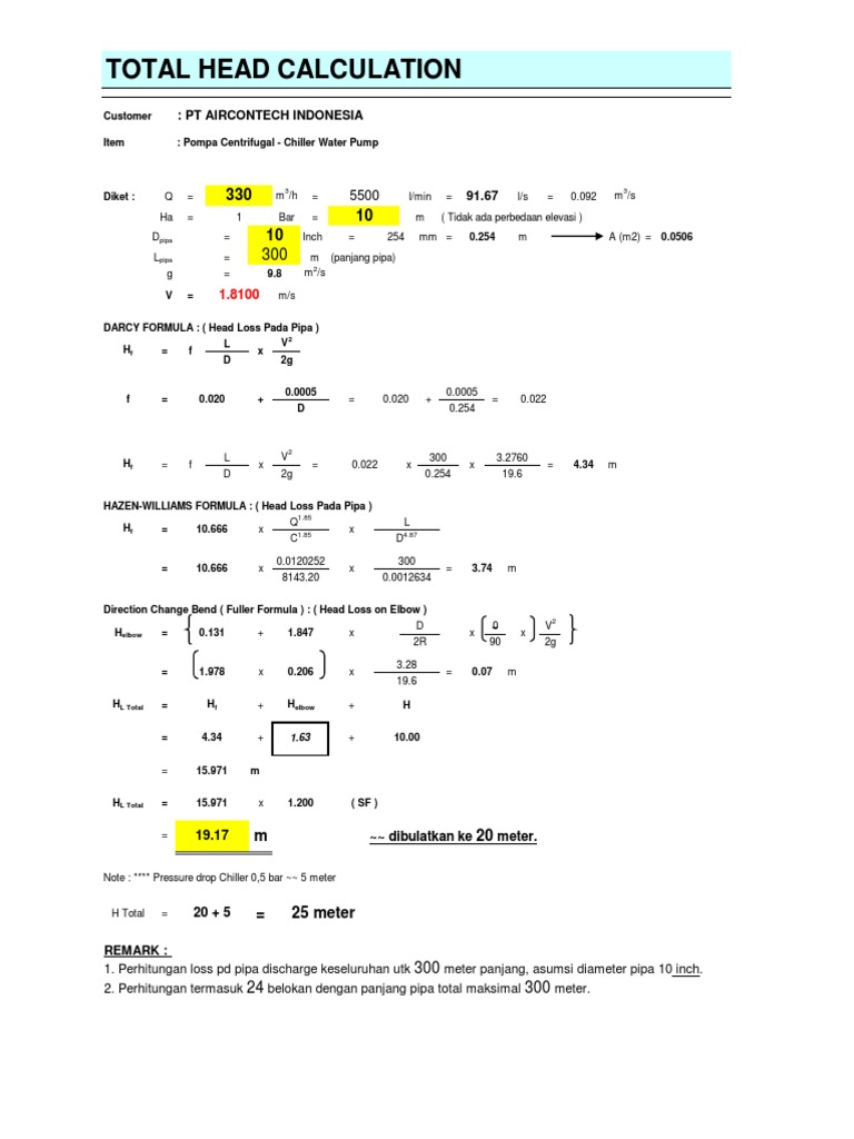 Total Head Calculation:: PT Aircontech Indonesia | PDF
