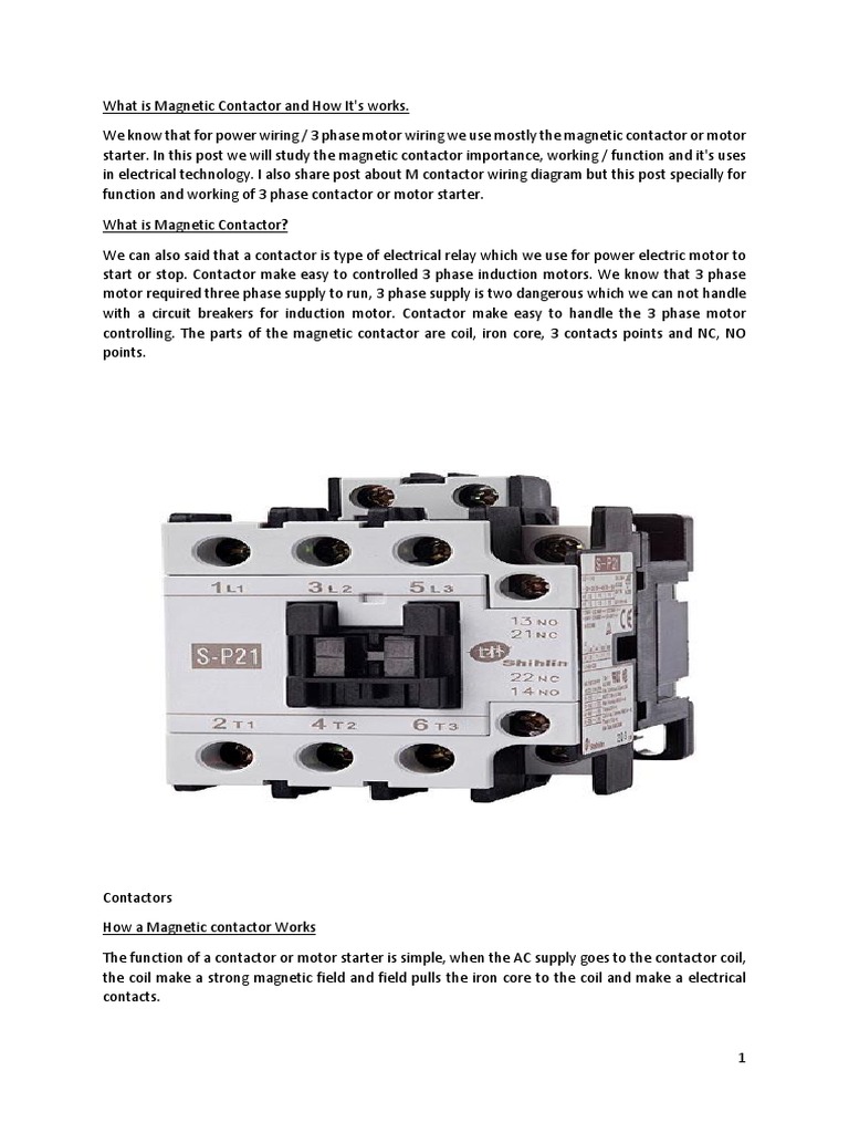 What Is Magnetic Contactor and How It | PDF | Relay | Electric Motor