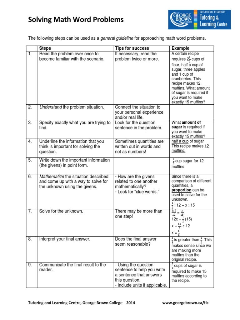 Solving Math Word Problems: Steps Tips For Success Example | PDF | Dose ...