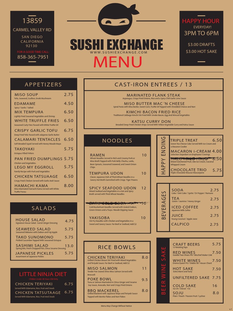 Sushi Exchange Menu1of2 | East Asian Cuisine | Japanese Cuisine