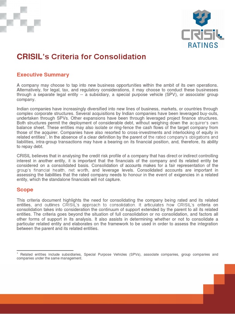 CRISIL Consolidation Criteria Explained | PDF | Consolidation (Business ...