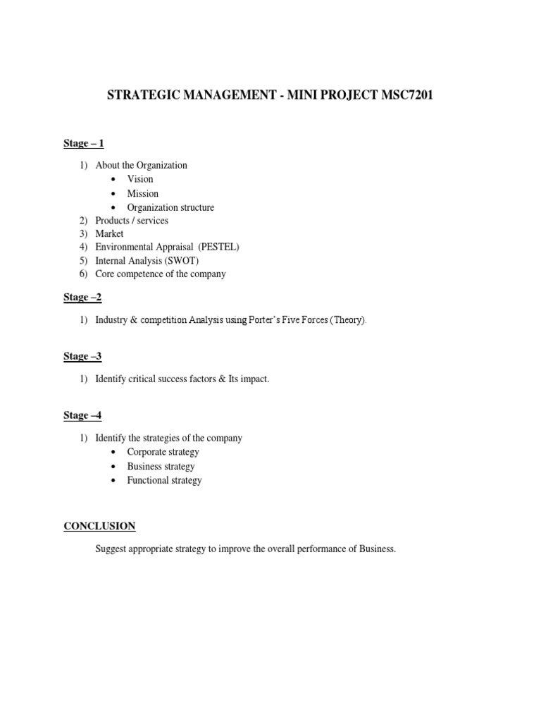 Strategic Management - Mini Project Msc7201: Stage - 1 | PDF