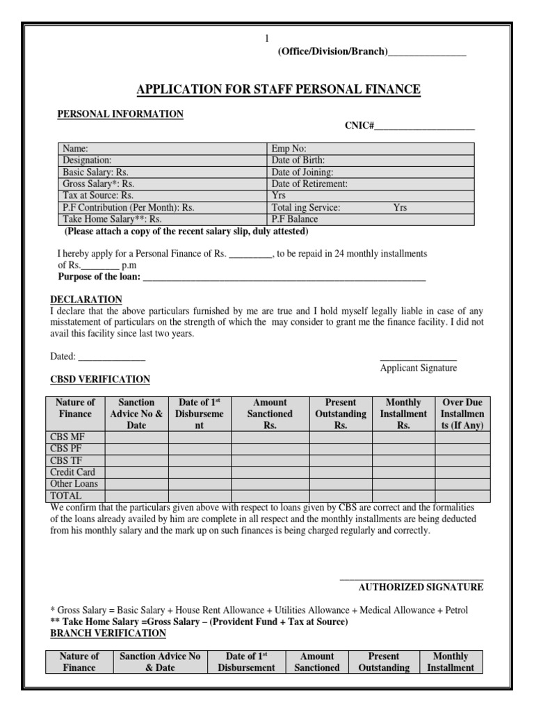 Personal Finance Application Format | PDF | Loans | Personal Finance