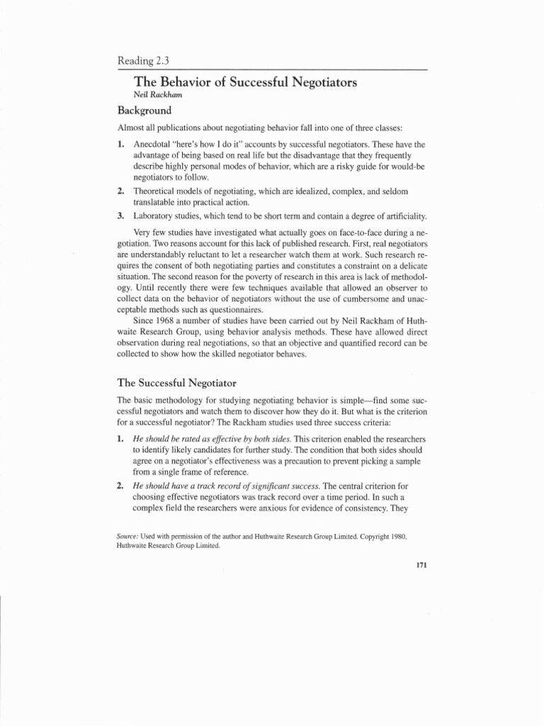 The Behavior of Successful Negotiators | PDF | Negotiation | Argument