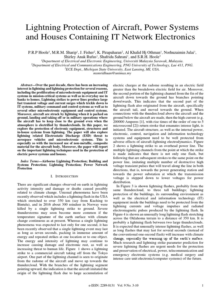 Lightning Protection of Aircraft, Power Systems and Houses Containing ...