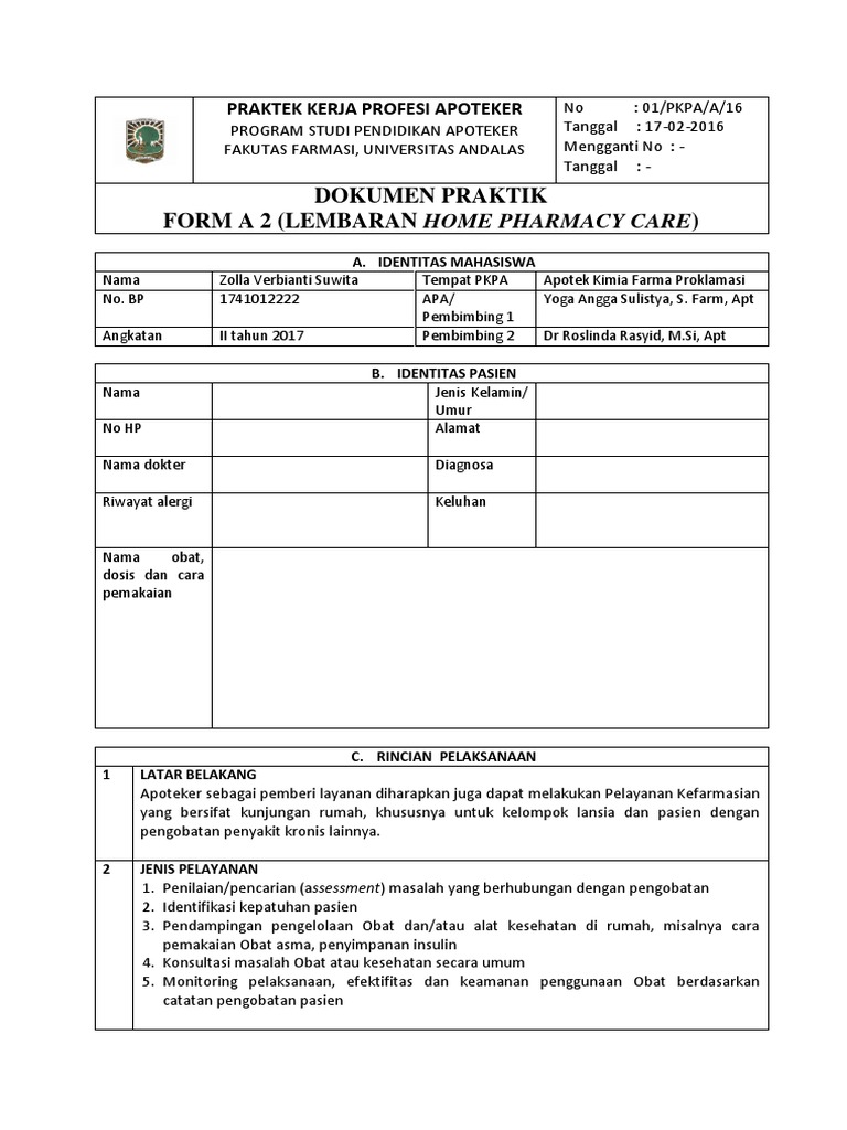 Form PKPA Apotek 2 (Lembar Home Pharmacy Care) ) | PDF