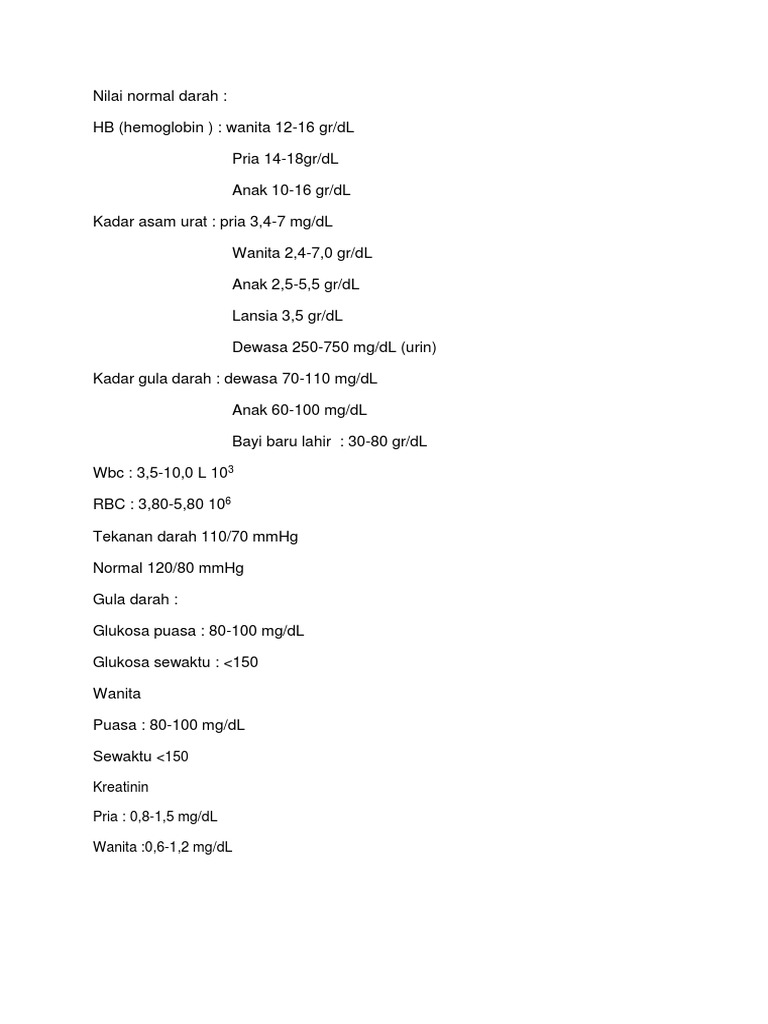 Normal Ranges for Common Blood Tests and Vital Signs | PDF