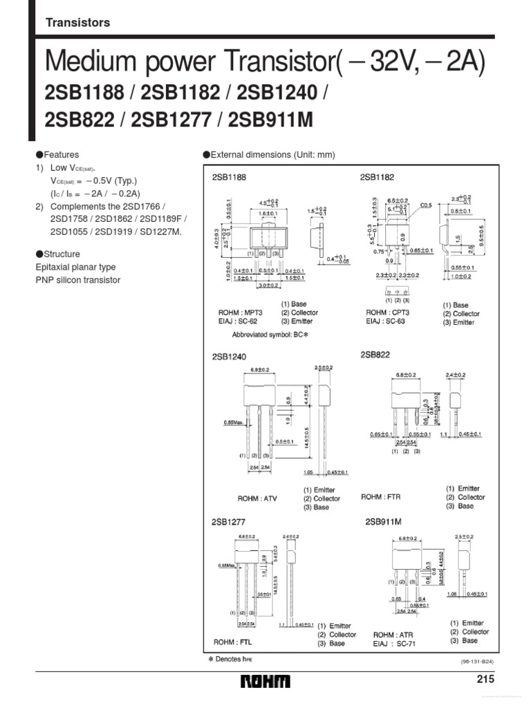 Medium Power Transistor (32V, 2A) : 2SB1188 / 2SB1182 / 2SB1240 ...