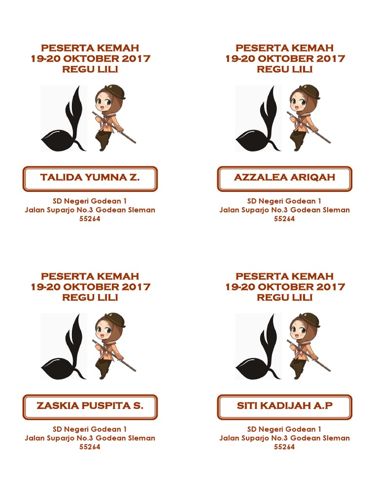 ID Card Peserta Kemah Pramuka 2017 | PDF