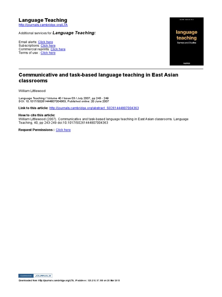 Communicative and Task Based Language Teaching in East Asian Classrooms | PDF | English As A ...