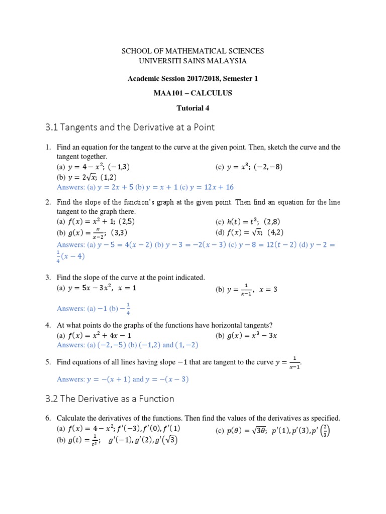 Differentiation Questions and Answer | PDF | Derivative | Tangent