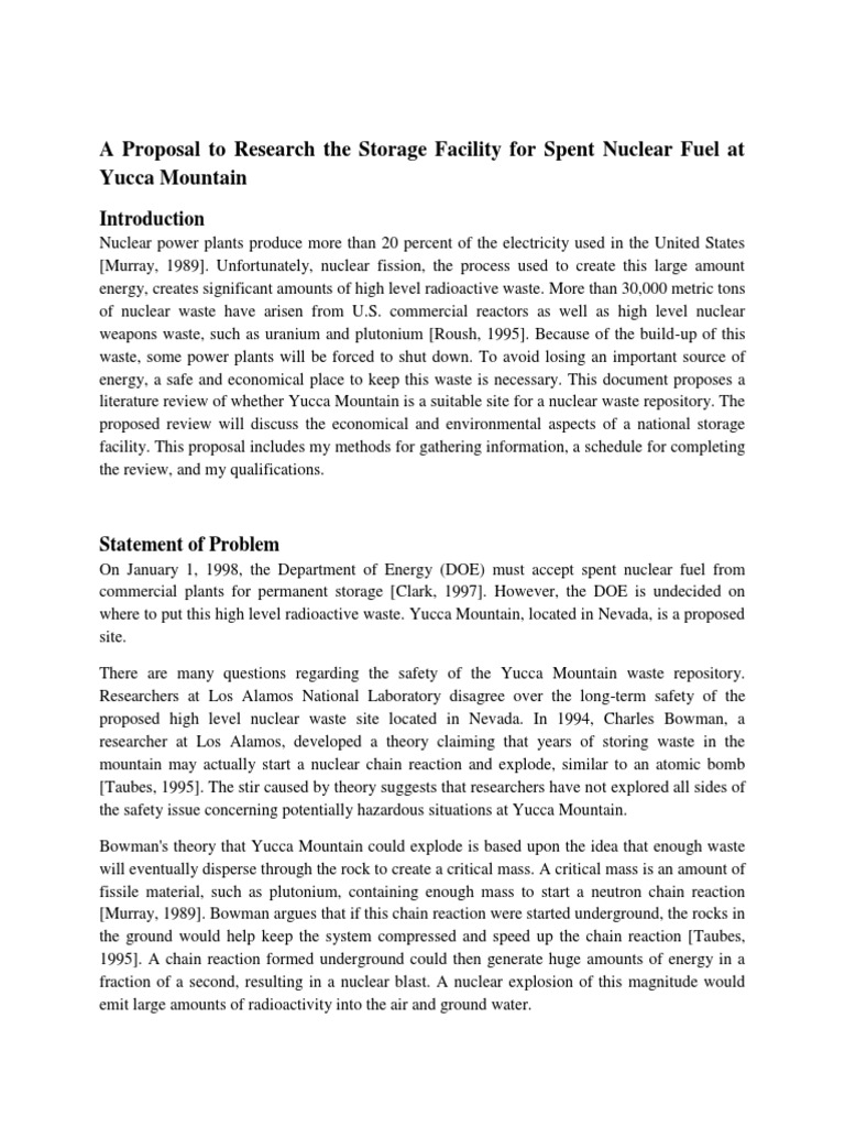 A Proposal To Research The Storage Facility For Spent Nuclear Fuel at ...