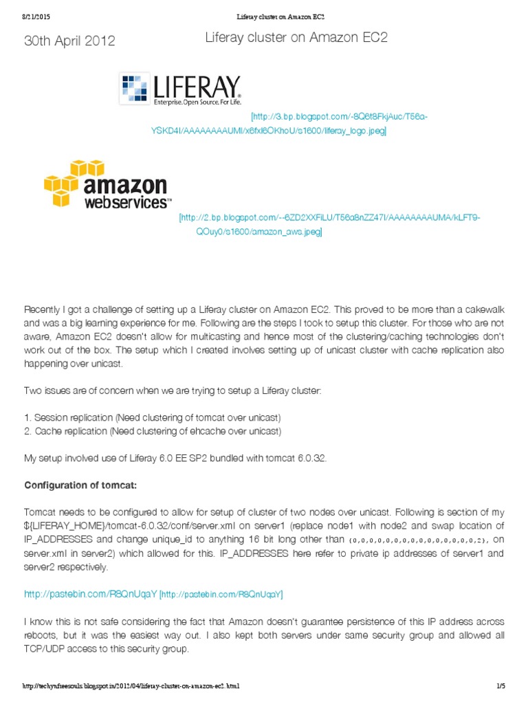 Liferay Cluster On Amazon EC2 | PDF | Load Balancing (Computing) | Computer Cluster