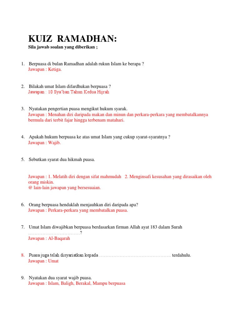 Kuiz Ramadhan | PDF